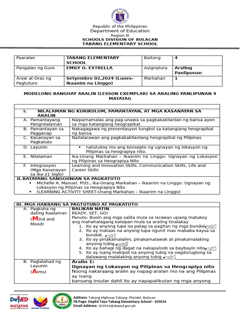 Week 6-Emilyestrella-Dlp Matatag AP Grade 4 Quarter 1 Week 6 (Six) | PDF