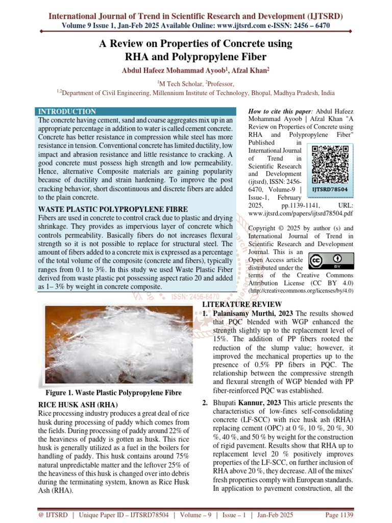 A Review On Properties of Concrete Using RHA and Polypropylene Fiber ...