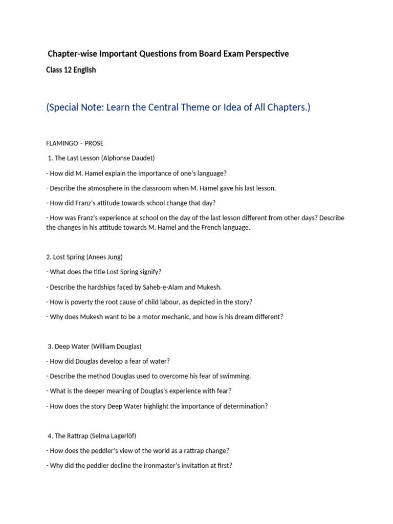 Important Questions From Board Exam Perspective, Class12 | PDF