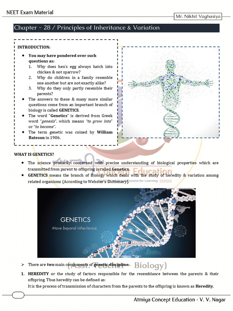 NEET-Principles of Inheritance & Variation | PDF | Dominance (Genetics) | Genetic Linkage