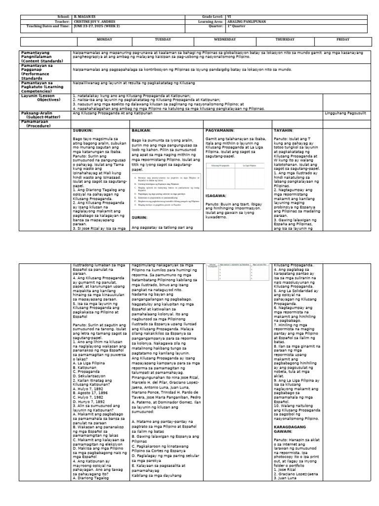 DLP Araling Panlipunan 6 q1 w2 | PDF