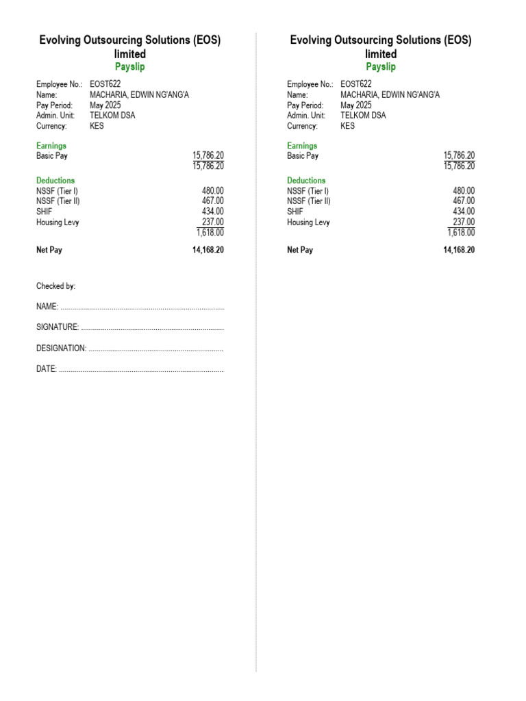 TKL May 2025 Dsa Payslips-58 - Macharia, Edwin Ng'Ang'a | PDF | Payments | Expense