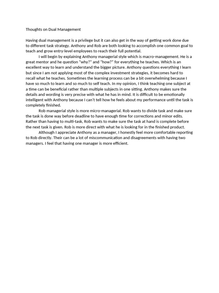 Thoughts On Dual Management | PDF