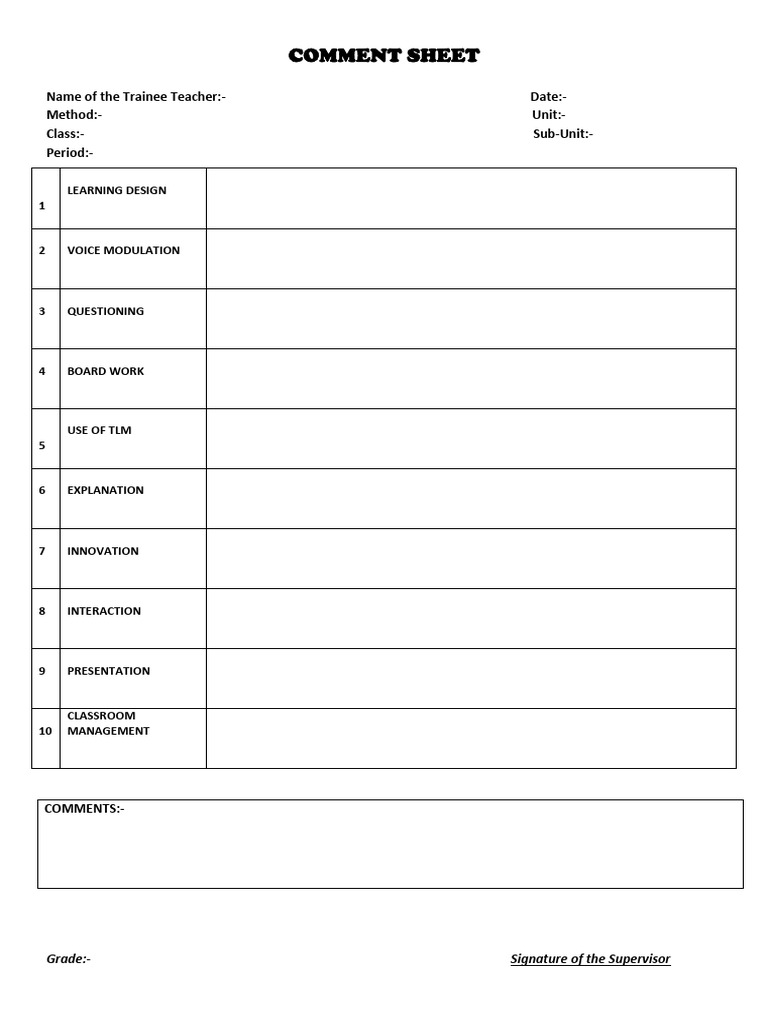 Comment Sheet | PDF
