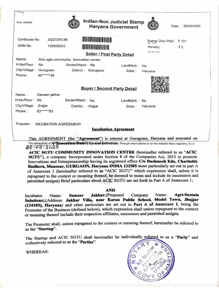 ACIC Incubation Agreement Summer Sustainable Smart Beehive | PDF
