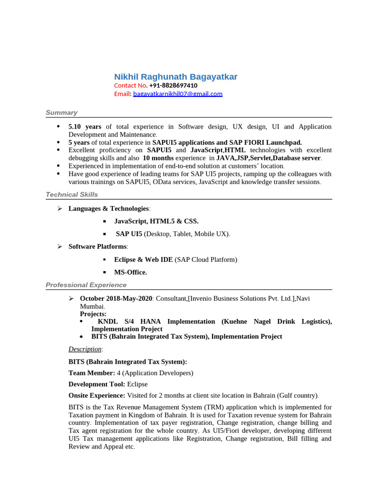 SAP UI5 (FIORI) Resume | PDF | Eclipse (Software) | Supply Chain Management