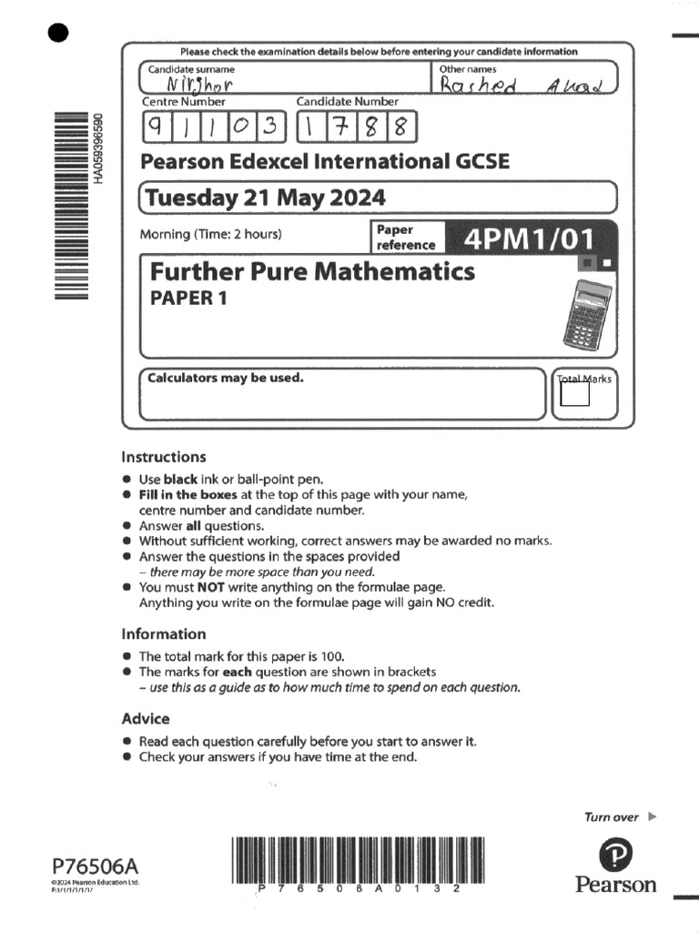 Pure Math Paper 1 Ahad | PDF