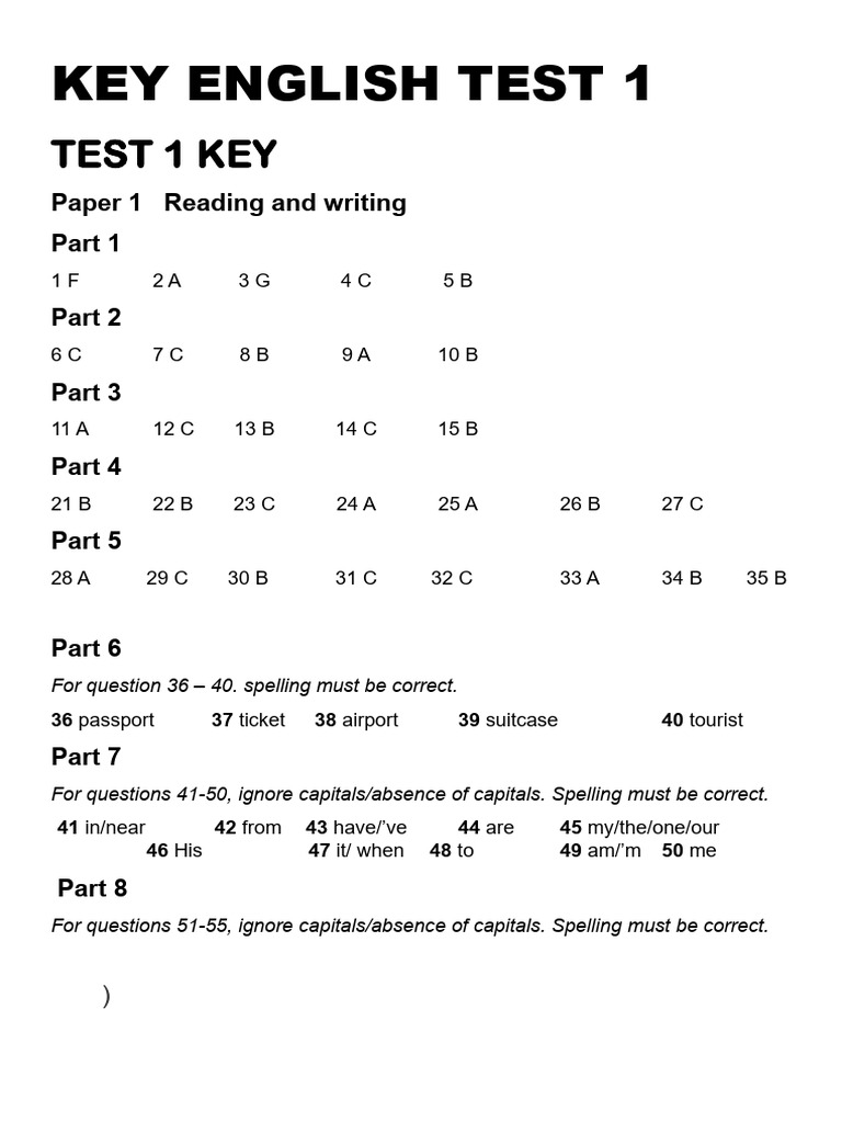Key English Test Answers and Keys | PDF