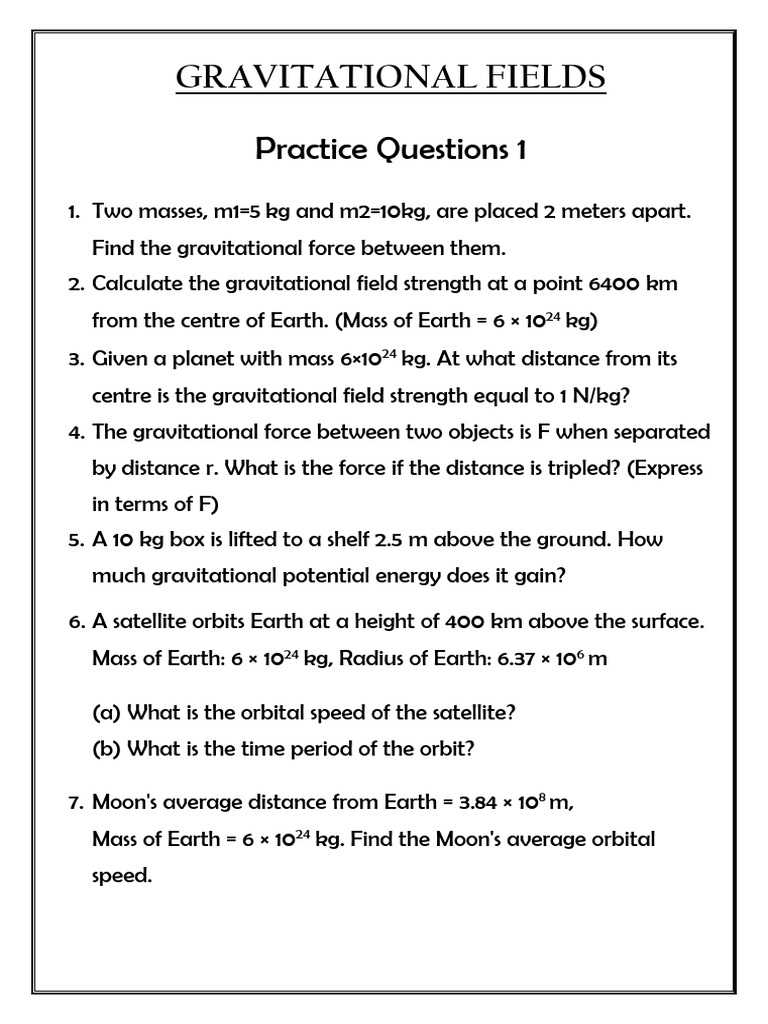 Gravitational Fields Worksheet | PDF