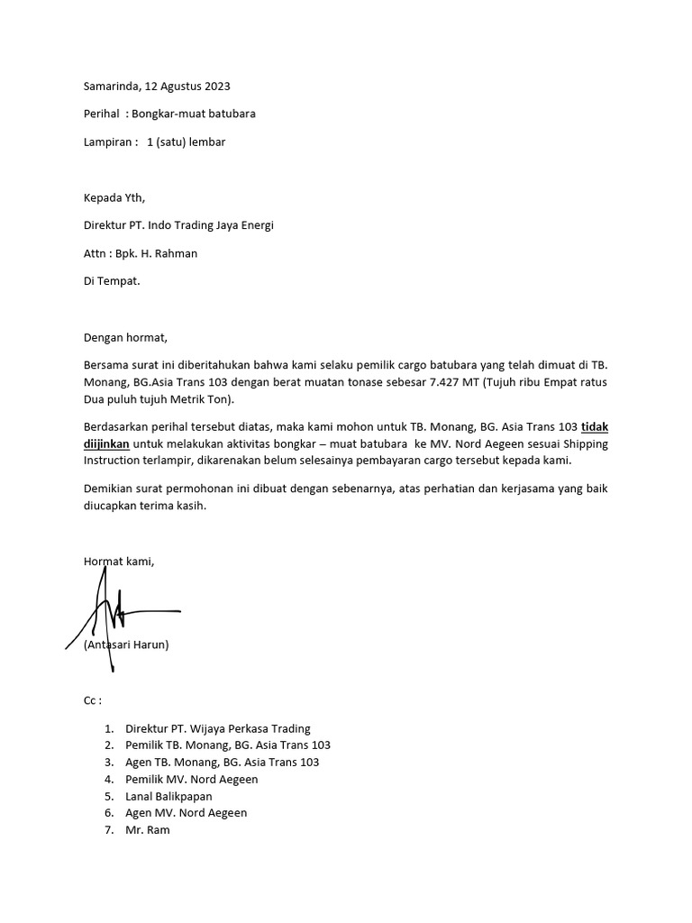 Surat Bongkar-Muat Batuabara | PDF
