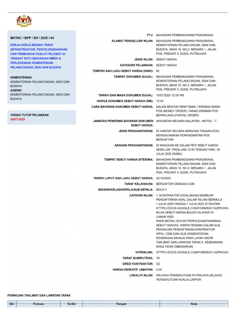 Iklan Sebutharga Terperinci | PDF