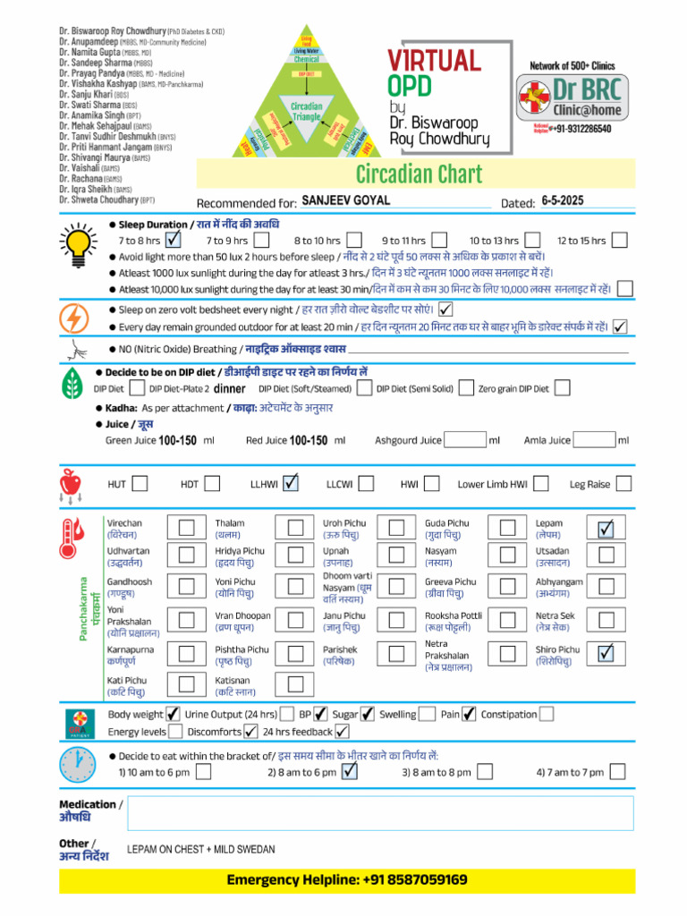 Circadian Chart Sanjeev Goyal | PDF