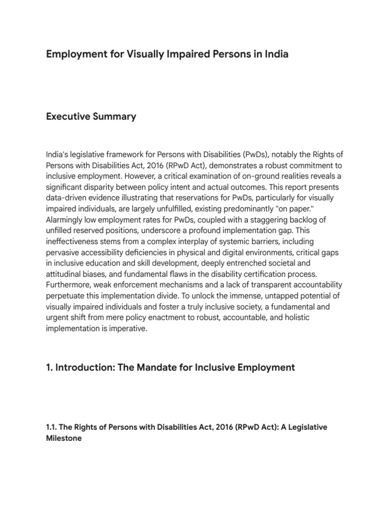 Employment For Visually Impaired Persons in India | PDF | Disability ...