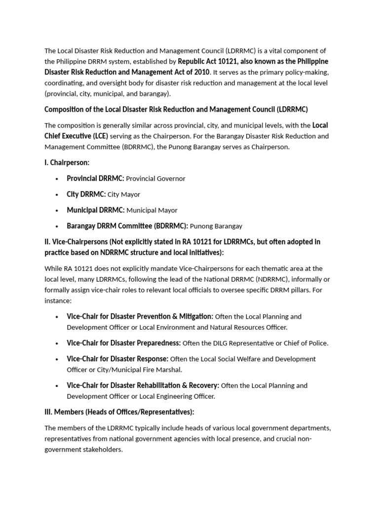 The Local Disaster Risk Reduction and Management Council Function | PDF ...