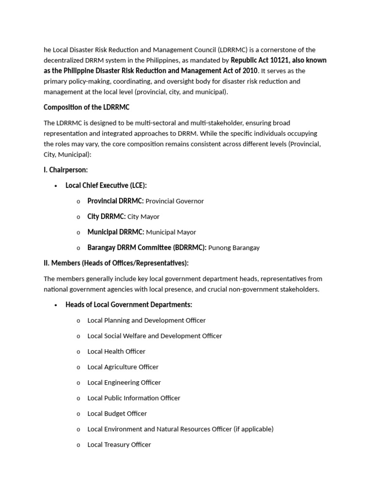 LDRRMC Composition and Functions | PDF | Emergency | Disaster Risk ...