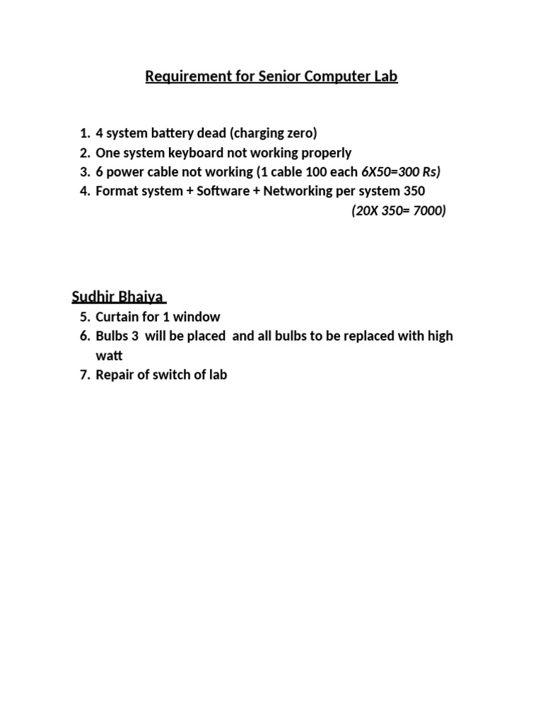 Requirement For Senior Computer Lab | PDF