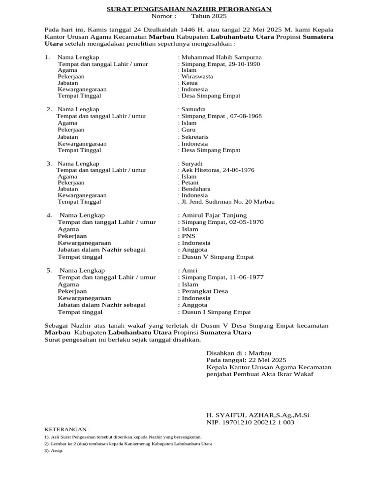 Surat Pengesaan Nazir | PDF