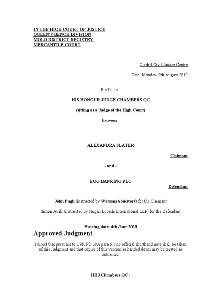Alexandra Slater V Egg Banking PLC (2010) | PDF | Annual Percentage ...