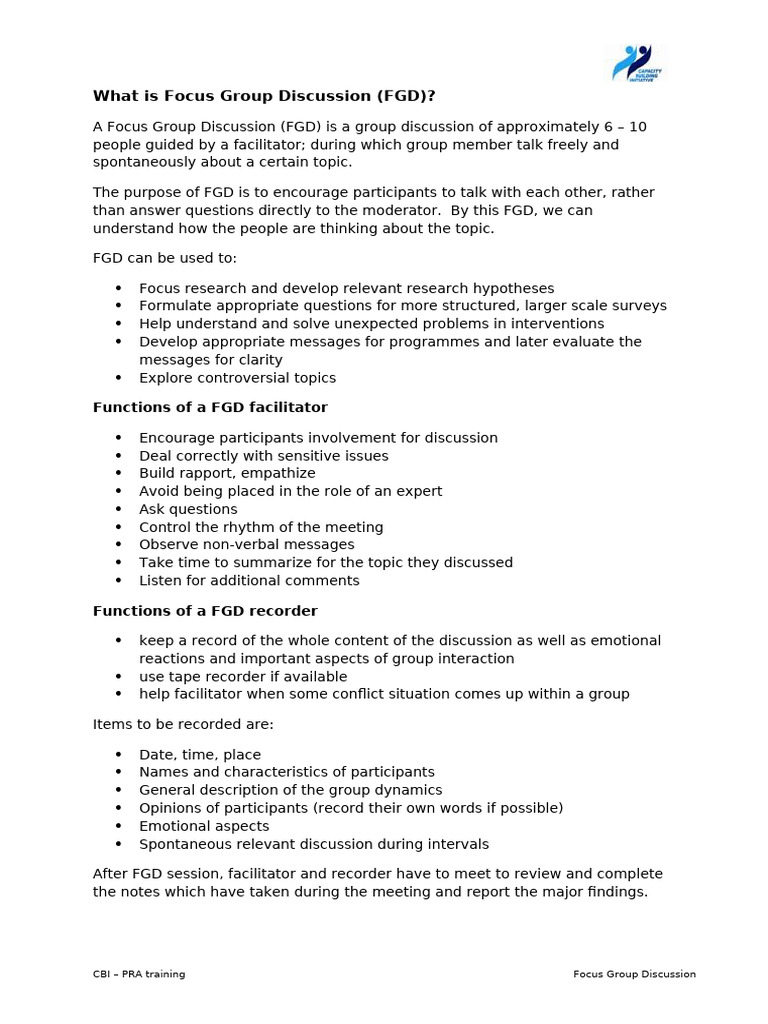 Understanding Focus Group Discussions | PDF
