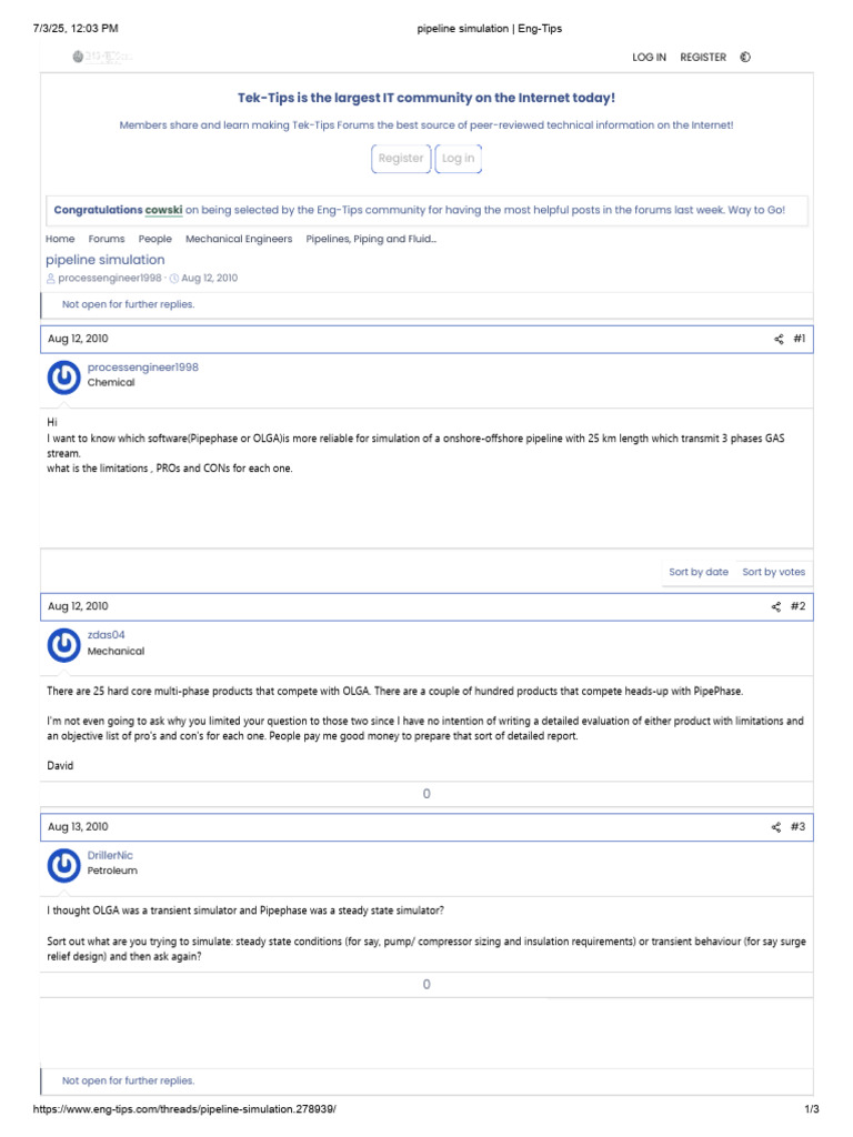 Pipeline Simulation - Eng-Tips | PDF | Mechanical Engineering | Gases