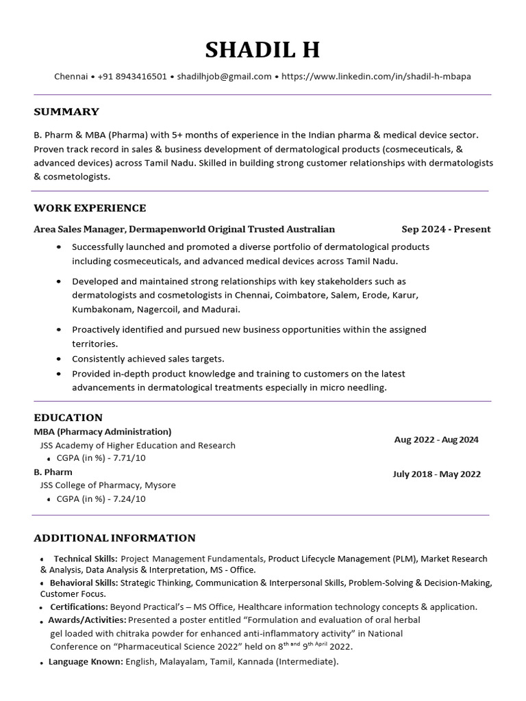 Pharma Sales Manager Resume | PDF
