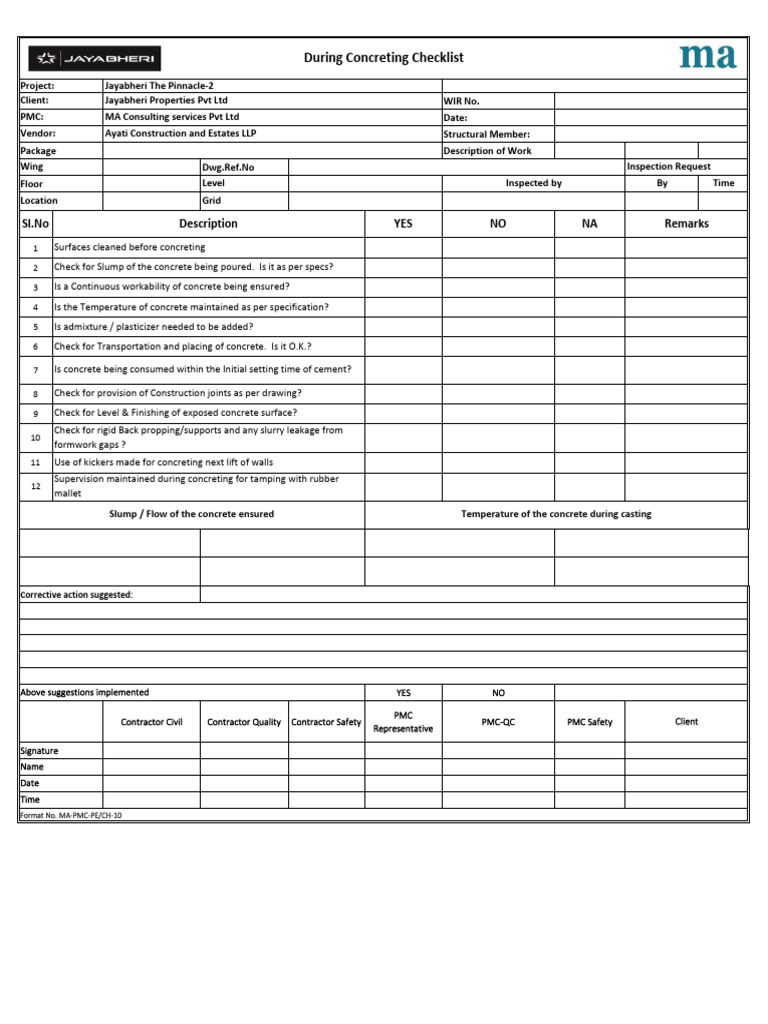 Revised During Concrete Checklists | PDF | Concrete | Building Materials