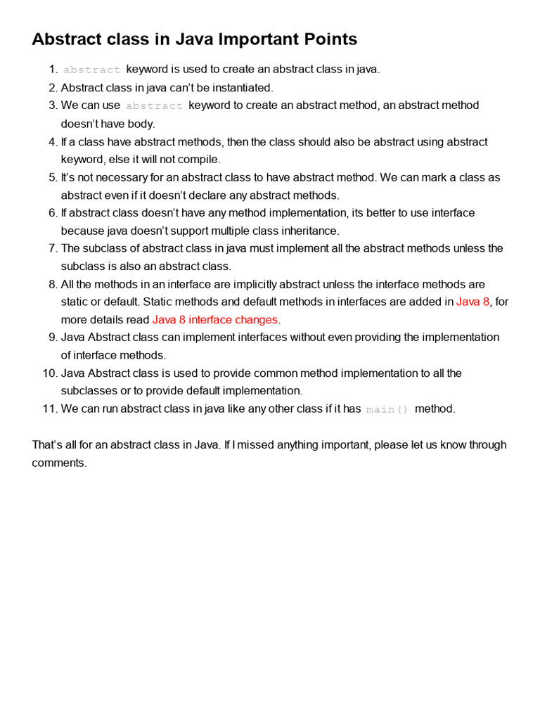 Abstract Class Important Point | PDF