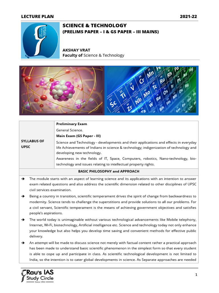 Science and Technology by Akshay Vrat - Ncert Lecture Plan | PDF | Chemistry | Satellite
