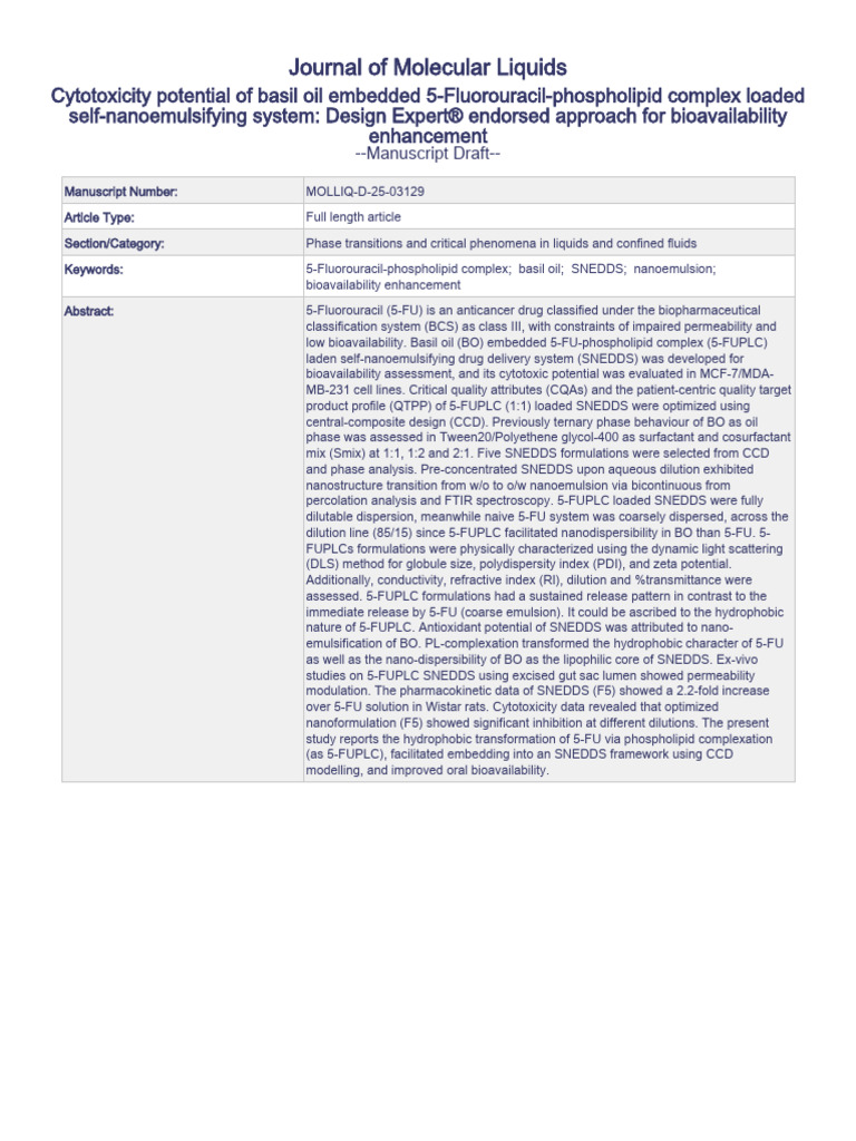 Enhancing 5-FU Bioavailability with SNEDDS | PDF | Proton Nuclear ...