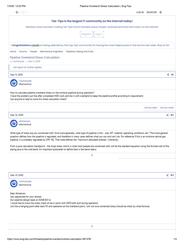 Pipeline Overbend Stress Calculation - Eng-TipsPart-1 | PDF | Stress ...