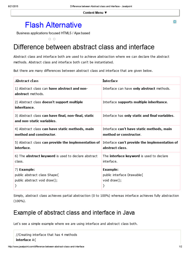 2 Difference Between Abstract Class and Interface | PDF | Class (Computer Programming) | Method ...