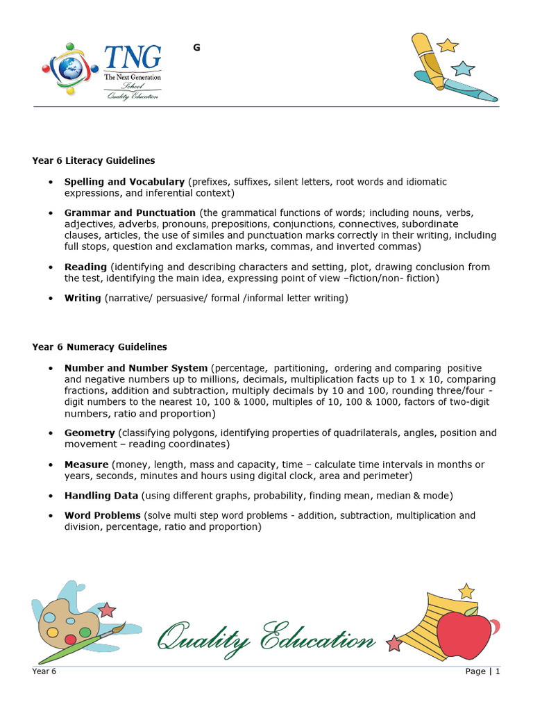 Assessment Guidelines - Year 6 | PDF