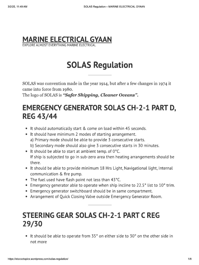 Solas Reg On Diff Machinery | PDF
