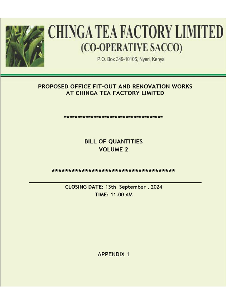 Chinga Tea Factory Office Renovation Bill | PDF | Insurance | General ...