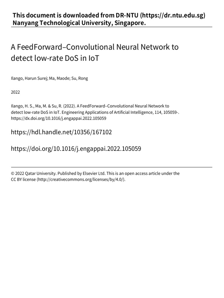 A Feedforward Convolutional Neural Network To Detect Low Rate Dos In Iot Pdf Computer