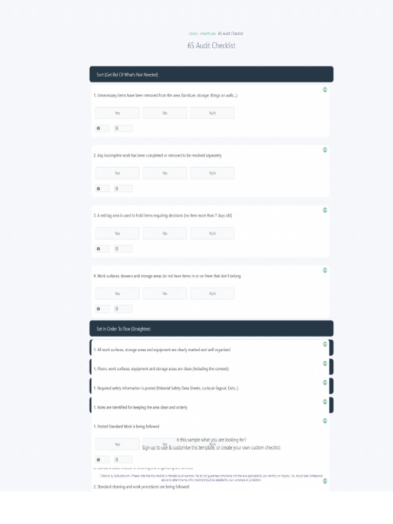GoAudits - 6S Audit Checklist (Sample) | PDF