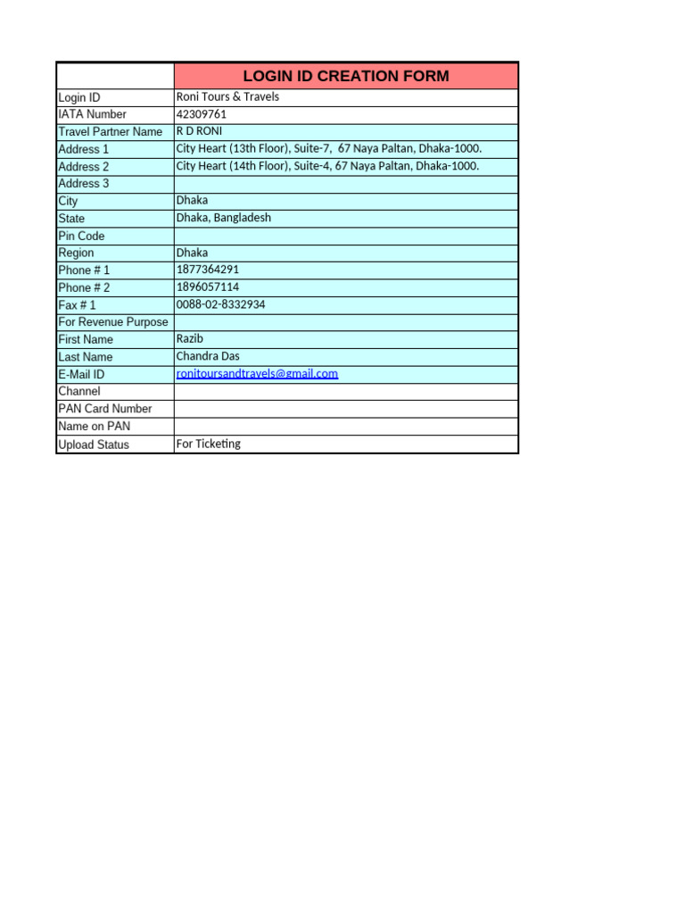 Indigo Agent Login ID Creation Form | PDF