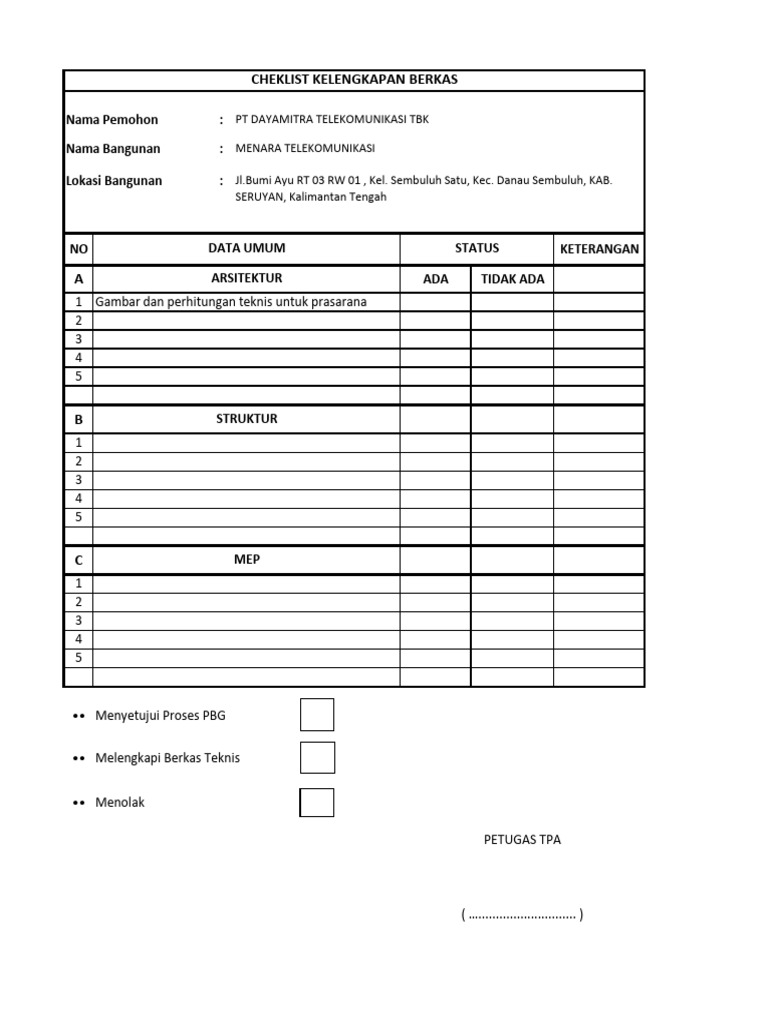 Cheklist Berkas | PDF