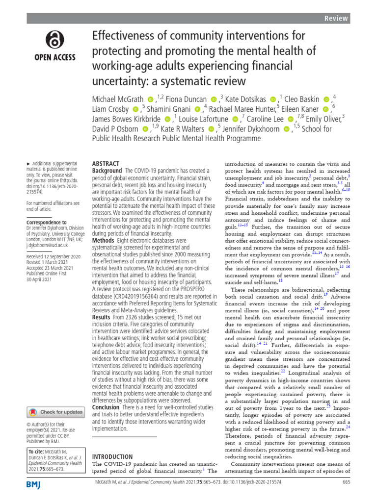 2021 Effectiveness of Community Interventions | PDF | Mental Health ...