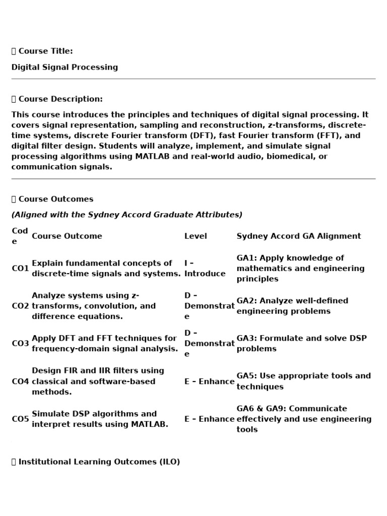 Digital Signal Processing Course Overview | PDF | Digital Signal ...