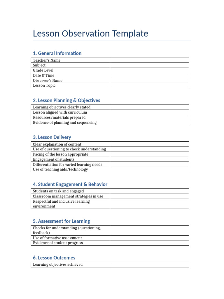 Lesson Observation Template Guide | PDF