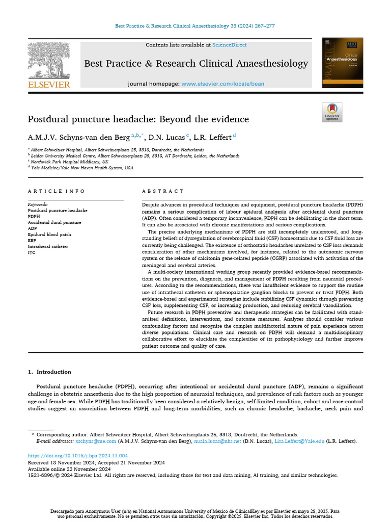 Postdural Puncture Headache: Beyond The Evidence | PDF | Headache ...