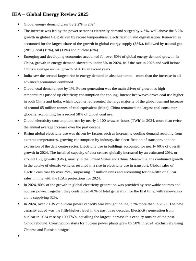 IEA Global Energy Review 2025 Insights | PDF | Electric Energy ...