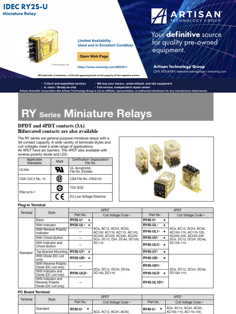 Info IDEC RY2S U Datasheet 2021412145115 | PDF | Alternating Current ...