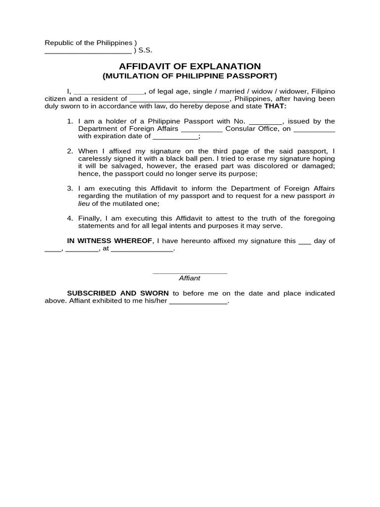 Affidavit of Mutilation of Philippine Passport | PDF