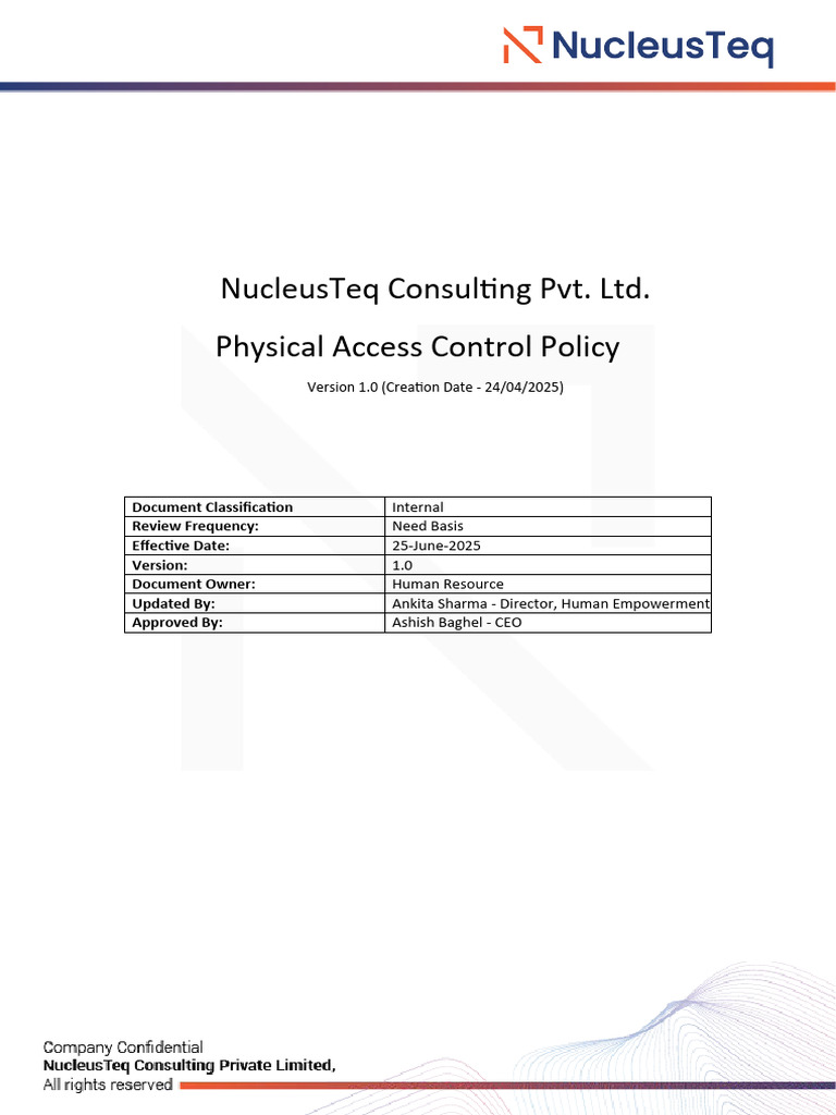 Physical Access Control Policy 1.0 | PDF | Access Control | Physical Security