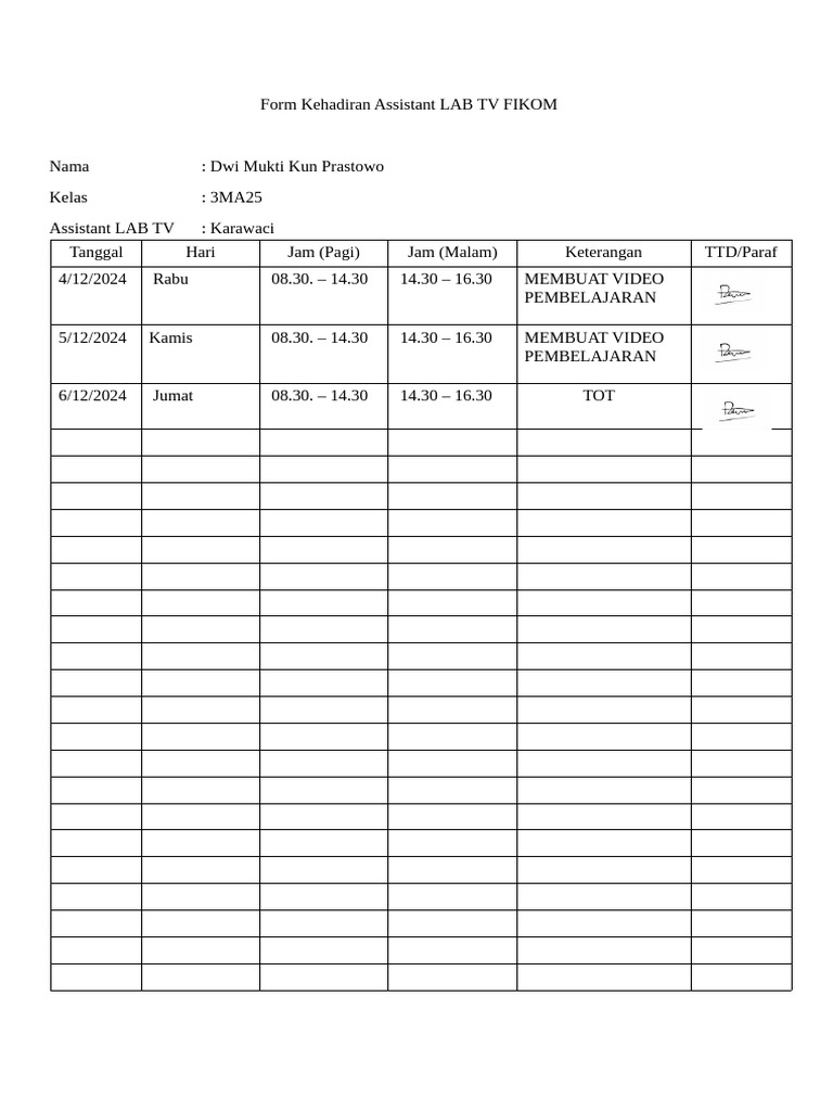 Absen Aslab TV Dwi Mukti | PDF