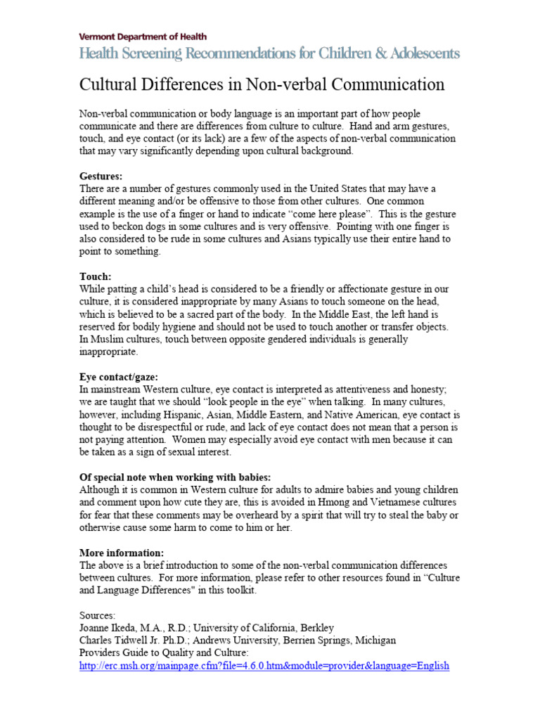 Cultural Differences in Nonverbal Communication For Dip Interpreting ...