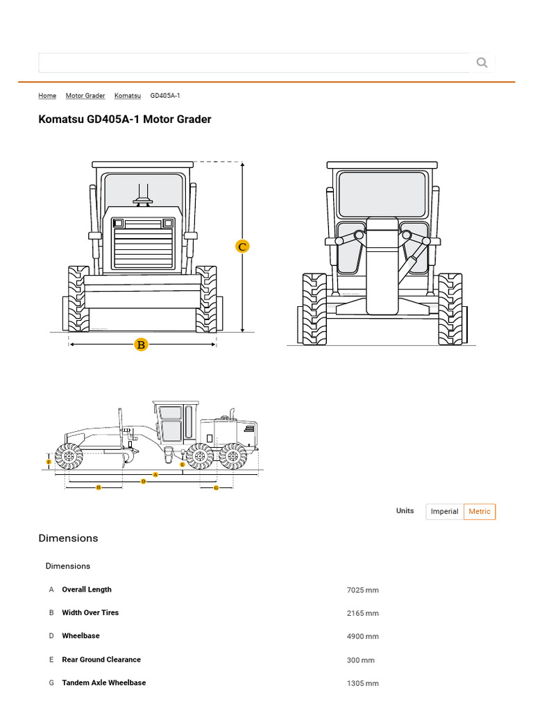 Komatsu GD405A-1 Motor Grader Specs & Dimensions - RitchieSpecs | PDF | Gear | Axle