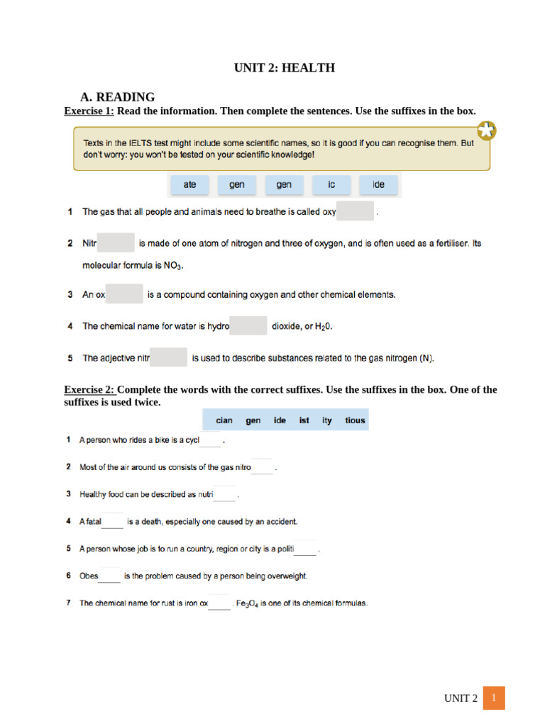 UNIT 2 - Supplementary Exercises | PDF | Dieting | International ...